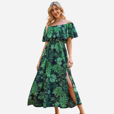 Women's Leafy Off Shoulder A Shape Maxi Dress -Cupshe -Green : Target