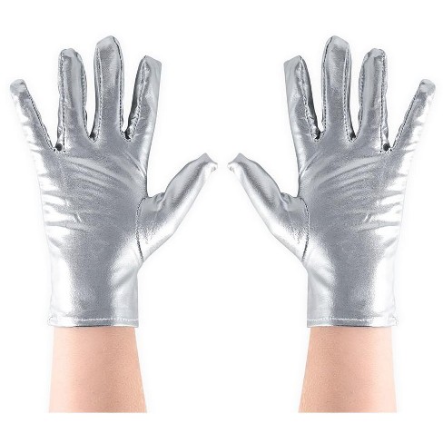 Skeleteen Metallic Silver Costume Gloves - Shiny Silver Princess ...