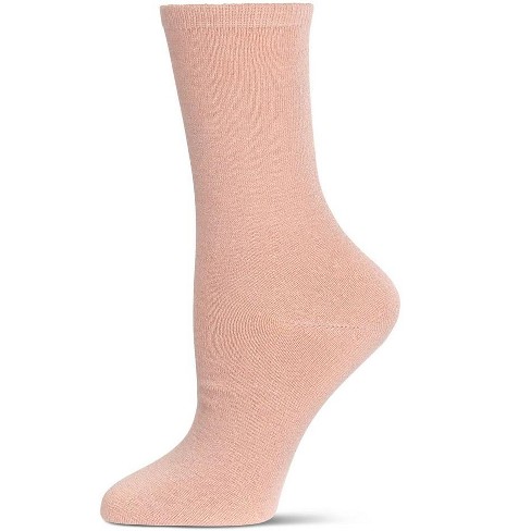 Memoi Women's Solid Soft Flat Knit Cashmere Blend Crew Sock Blush 9-11 ...