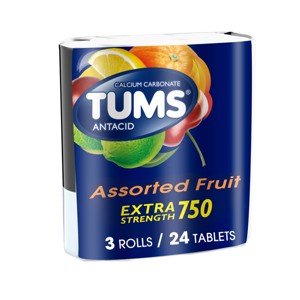Tums Extra Strength Antacid Chewables Assorted Fruit 3 Rolls - 24ct ...