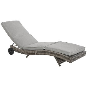 Outsunny Patio Wicker Chaise Lounge Chair Outdoor PE Rattan Sun lounger w 5 Level Adjustable Backrest 2 Wheels for Easy Movement Mixed Gray