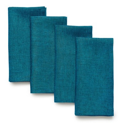 Solino Home Linen Dinner Napkins Chambray Teal Set Of 4, 20 X 20 Inches ...