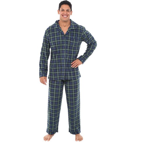 Adr Men's Plush Fleece Pajamas Set, Button Down Pjs For Winter Blue And ...