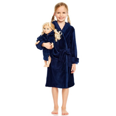 Leveret Girls And Doll Fleece Hooded Robe Navy 12 Year : Target