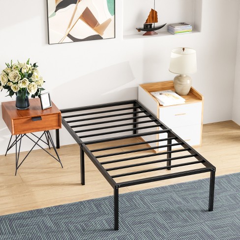FDW 18 Inch High Metal Platform Bed Frame with Maximum Storage Space Under The Heavy Duty Bed Frame No Box Spring Needed Noise Free Twin