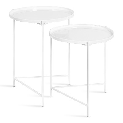 Kate And Laurel Ulani Round Metal Nesting Table, 2 Piece, White : Target