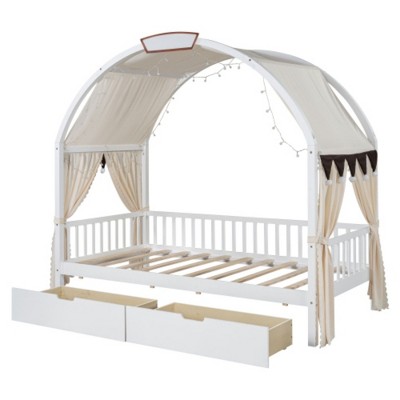 White Twin Bed With Arched Canopy And Two Drawers : Target