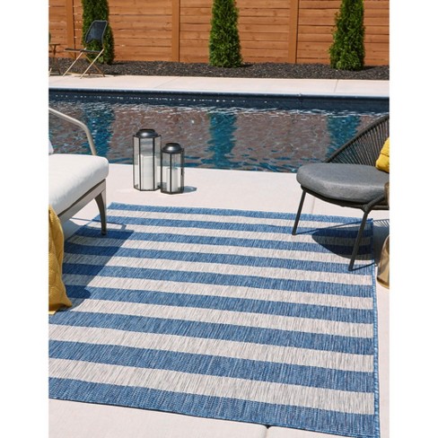 Unique Loom 7' 10 X 10' 0 Rectangle Indoor/outdoor Striped Blue Area ...
