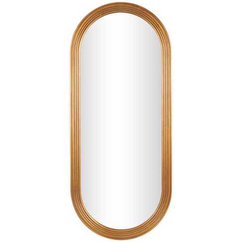 51"x22" Wooden Oval Wall Mirror With Dimensional Carved Frame Brown ...