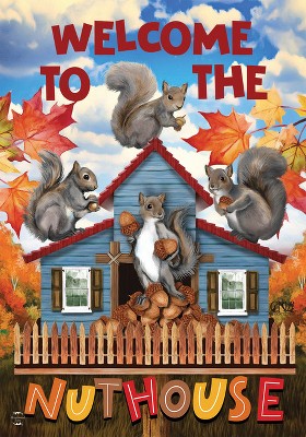 Nuthouse Fall House Flag Welcome Autumn Squirrels 28" X 40" Briarwood ...