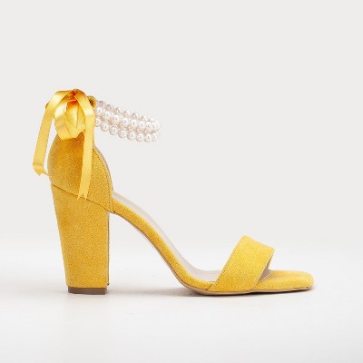Melissa - Yellow Suede Sandals with Pearls | Forever & Always Shoes ...