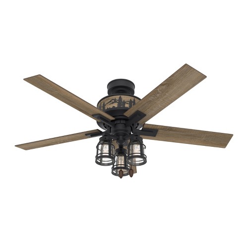 52" Vista Iron Ceiling Fan With Light Kit, Pull Chain, 3-speed ...