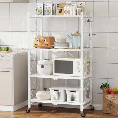 Costway 4-tier Slim Storage Cart With Open Shelves Rolling Kitchen Cart ...