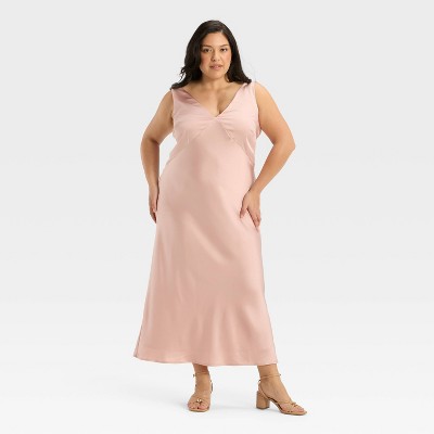 Women's Satin Slip Maxi Dress - A New Day™ Light Pink 1x : Target