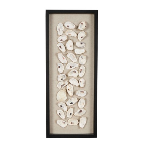 30"x12" Shell Handmade Abstract Wall Decor With Beige Linen Backing And ...