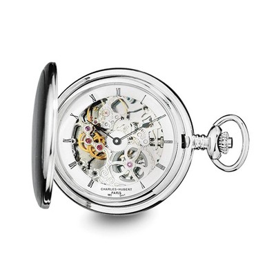 Black Bow Jewelry Charles Hubert Stainless Steel Skeleton Dial Pocket ...