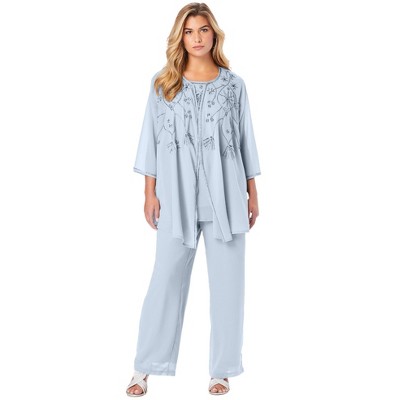 Roaman's Women's Plus Size Three-piece Beaded Pant Set, 14 W - Pearl ...