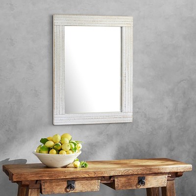Natural Light Wood Decorative Wall Mirror With Beveled Edge Gray ...