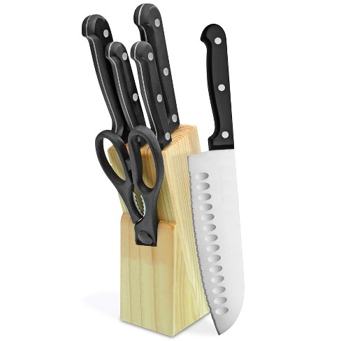 Lexi Home 7-piece Black Stainless Steel Kitchen Knife Set With Wooden ...