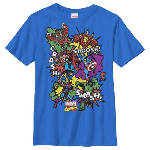 Boy's Marvel Comic Book Sound Effects T-shirt - Royal - Medium : Target