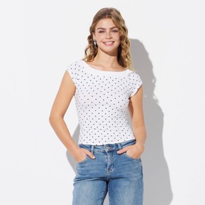 Women's Cap Sleeve Boat Neck Top - Wild Fable™ White Polka Dots S : Target