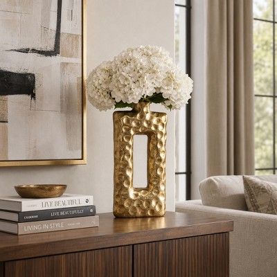 Rectangular Hammered Textured Finish Metal Flower Vase for Living Room ...