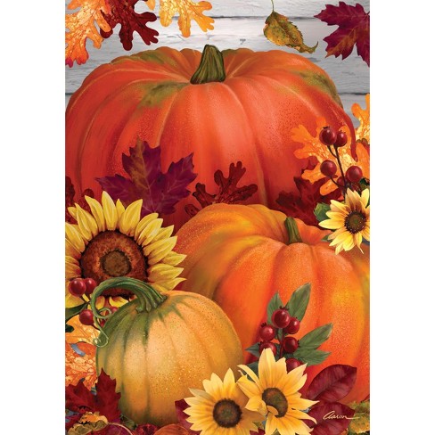 Autumn Pumpkin Trio Garden Flag Sunflowers Fall 18" X 12.5" Briarwood ...