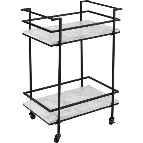 Honey-can-do 2 Tier Bar Cart Faux Marble: Indoor Rolling Drink Cart ...