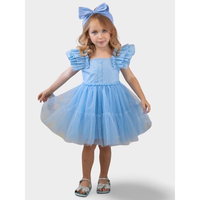 Summertime Sky Blue Ruffle Sleeve Tutu Dress Mia Belle Girls, Blue, 5y ...