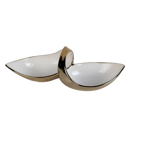 Classic Touch White Porcelain Double Snack Bowl With Gold : Target