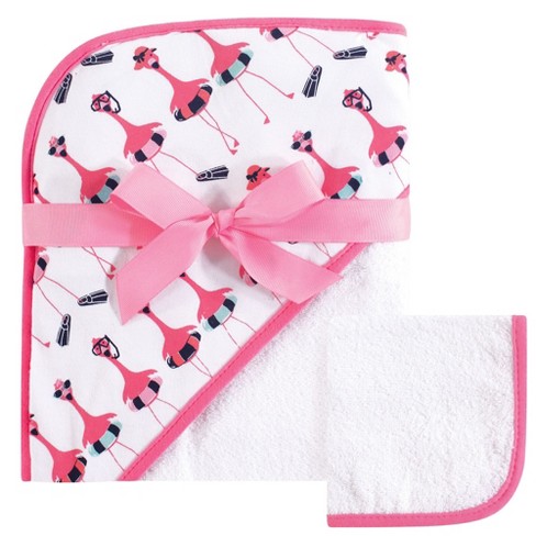 Hudson Baby Infant Girls Cotton Hooded Towel And Washcloth 2pc Set ...