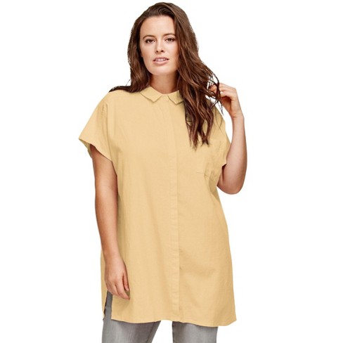 Ellos Women's Plus Size Linen-blend Button Front Tunic - 5x, Dusty ...