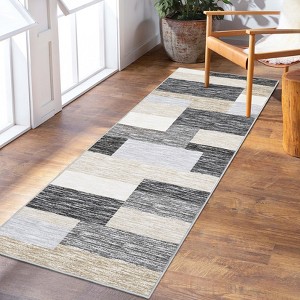 Modern Color Blocks Washable Rug Stain Resistant Low Pile Pet Friendly ...
