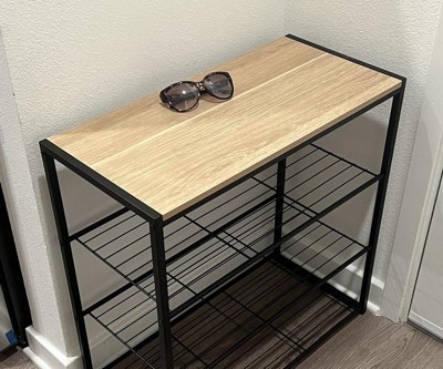 4 Tier Shoe Rack Black Metal With Natural Wood - Brightroom™ : Target