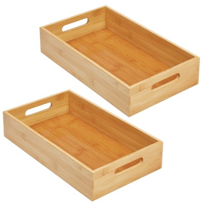 Mdesign Bamboo Wood Compact Food Storage Bin With Handle - 2 Pack : Target