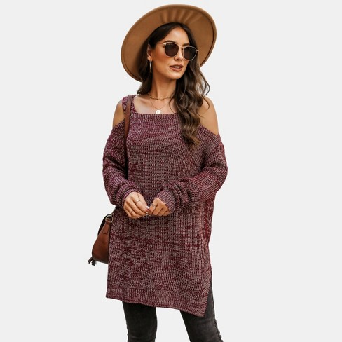 Women's Marled Knit Open Shoulder Sweater - Cupshe -red : Target