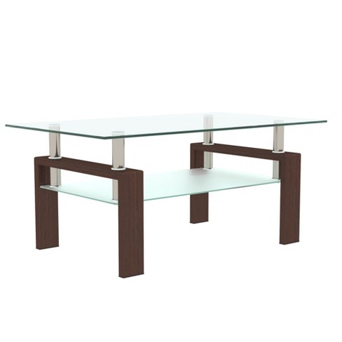 Nicbex 39.37 Inch Rectangle Coffee Table With Glass Tabletop And ...