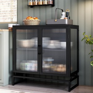 Jojoka Buffet Sideboard Cabinet with Glass Doors and Adjustable Shelves,Black : Target