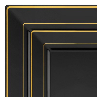 Smarty Had A Party Black With Gold Square Edge Rim Plastic Dinnerware ...