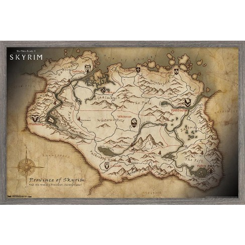 Trends International The Elder Scrolls V: Skyrim - Map Framed Wall ...