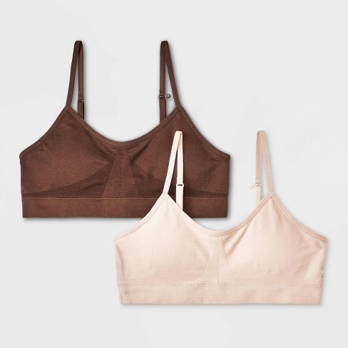 Girls' 2pk Seamless Ruched Bra - Art Class™ Beige/brown L : Target