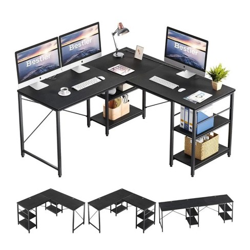 Bestier 95.2'' Two Person L Shaped Desk With Shelves Black : Target