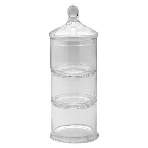 Diamond Star Three Part Glass Bowl Tower With Lid Clear (14.5"x5.5 ...