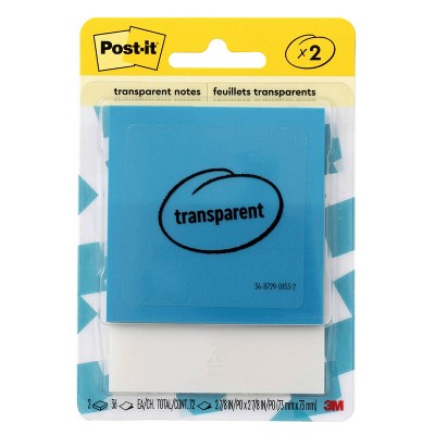 Post it 2pk Transparent Sticky Notes Translucent Plastic 2.875x2.875 Inches Multicolored Uncoated Glue Binding