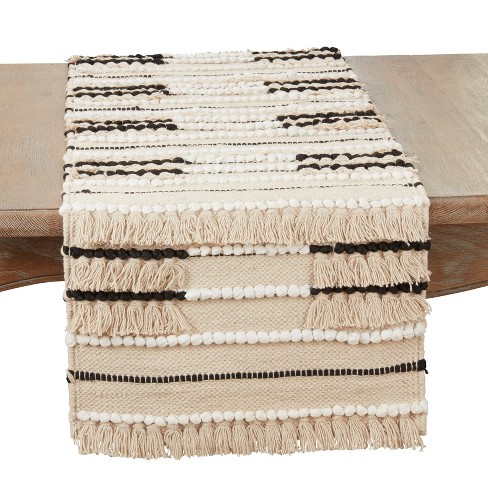Saro Lifestyle Artisanal Knotwork Fringed Table Runner, Beige, 16"x72 ...