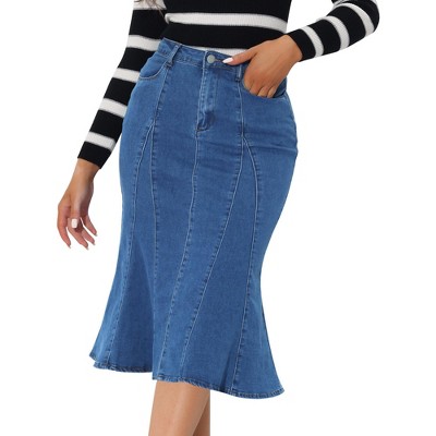 Allegra K Women's High Waist Fishtail Ruffle Denim Jean Skirt : Target