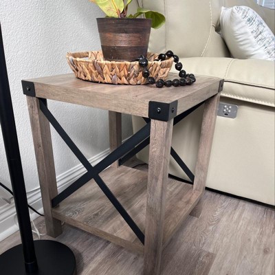 Sophie Rustic Industrial X Frame Side Table Gray Wash - Saracina Home ...