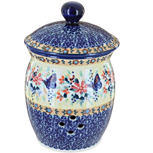 Blue Rose Polish Pottery Blue Butterfly Garlic Keeper : Target