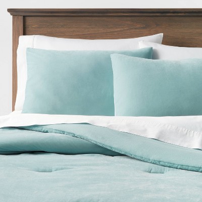 King Lustrous Velvet Comforter & Sham Set Light Teal Blue - Threshold ...