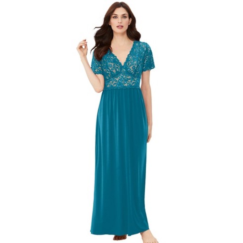 Amoureuse Women's Plus Size Long Lace Top Stretch Knit Gown - 2x, Deep ...